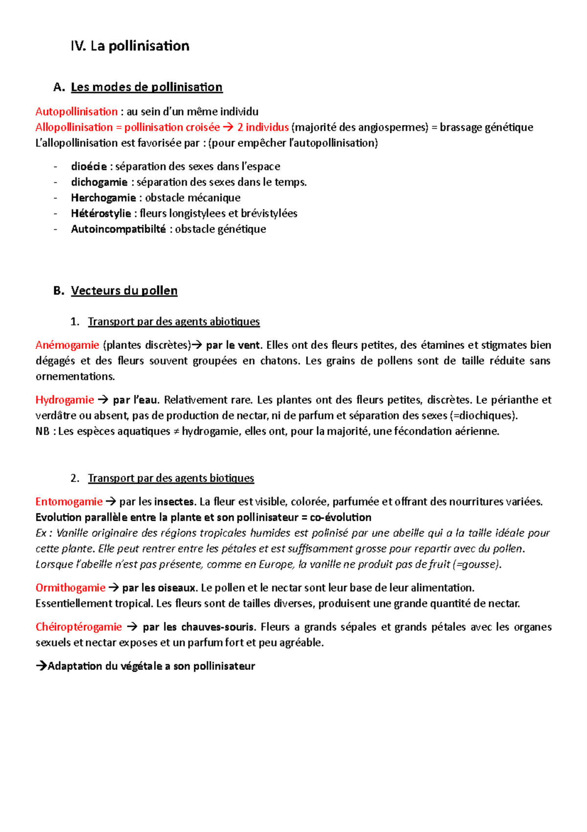 4. La pollinisation - IV. La pollinisation A. Les modes de ...