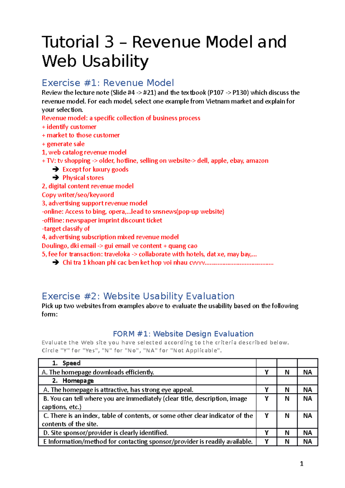 Tutorial 3 - Revenue Model and Web Usability - Tutorial 3 – Revenue ...
