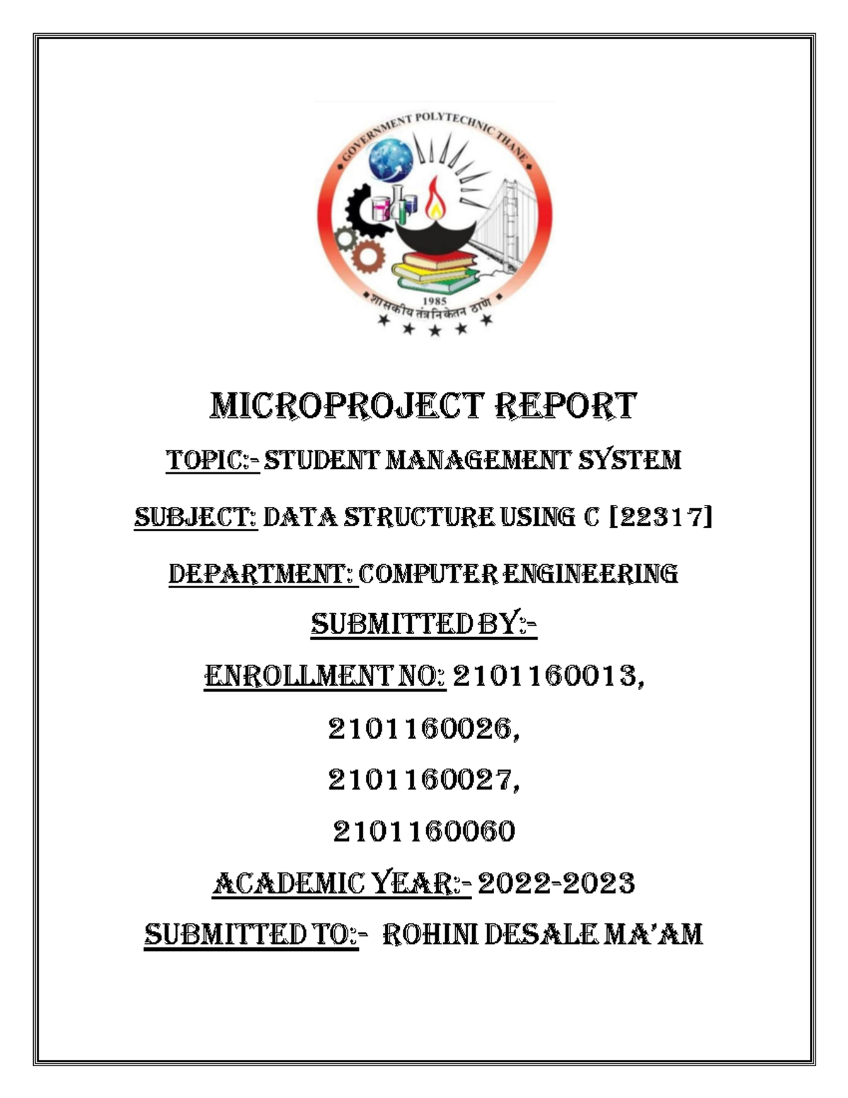 DSU Report Final - NO ANY - Microproject report Topic:- student management system Subject: data ...