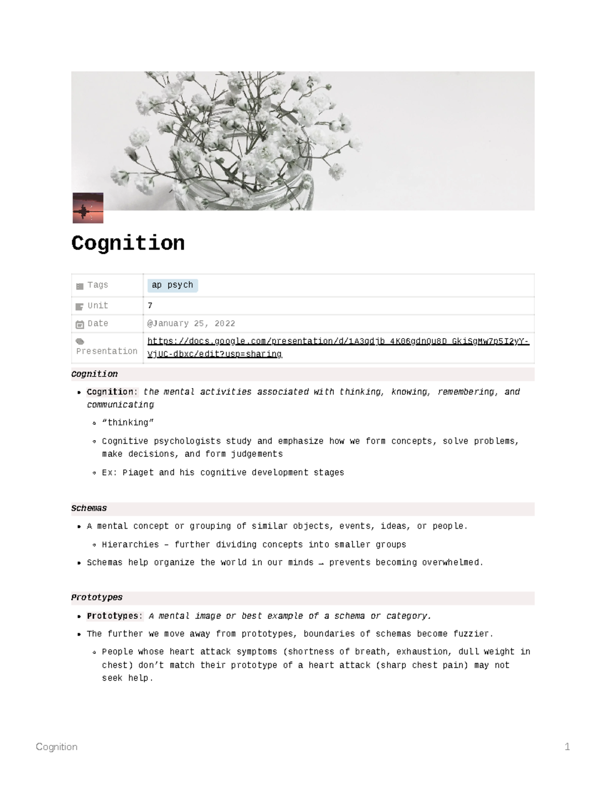 Cognition - Cognition Tags ap psych Unit 7 Date Presentation - Studocu