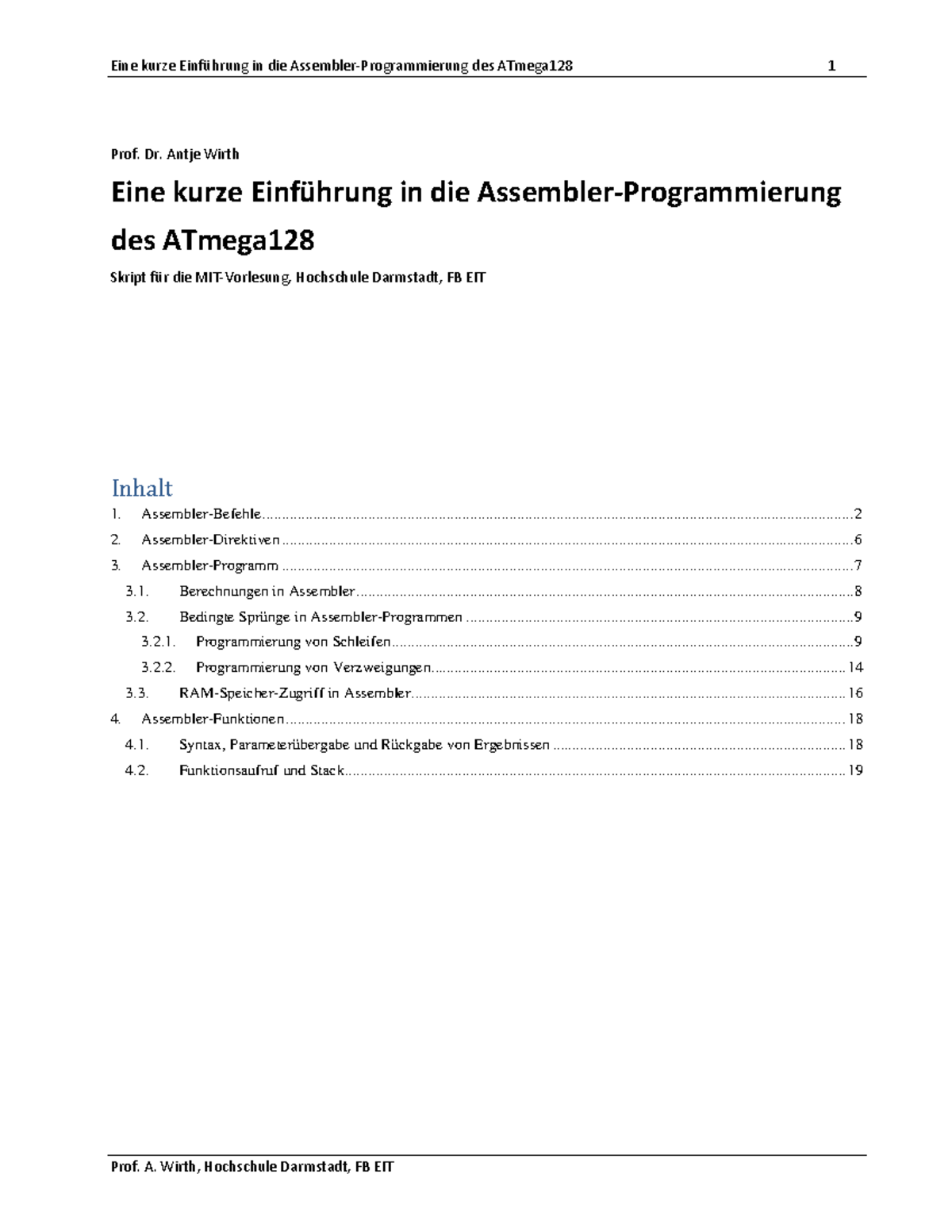 Assembler Programmierung Skript - Prof. Dr. Antje Wirth Eine kurze ...