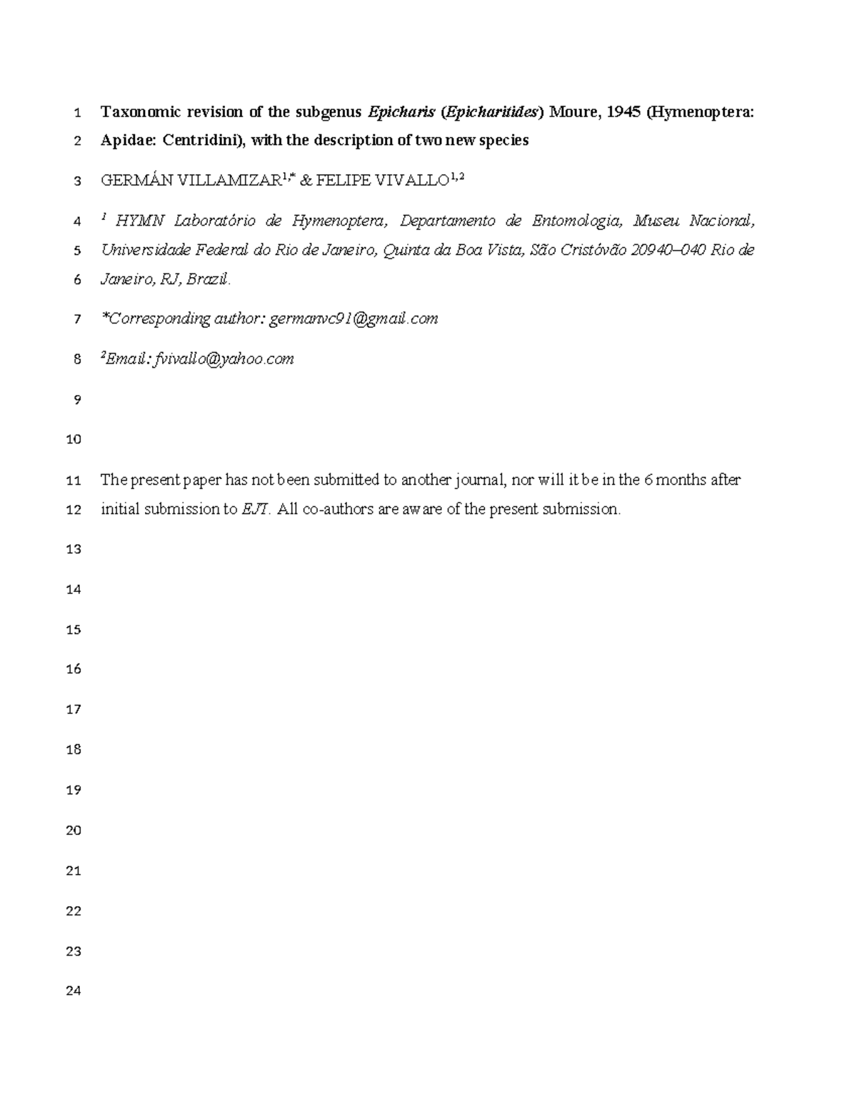 Taxonomic revision of the subgenus Epicharis - *Corresponding author ...