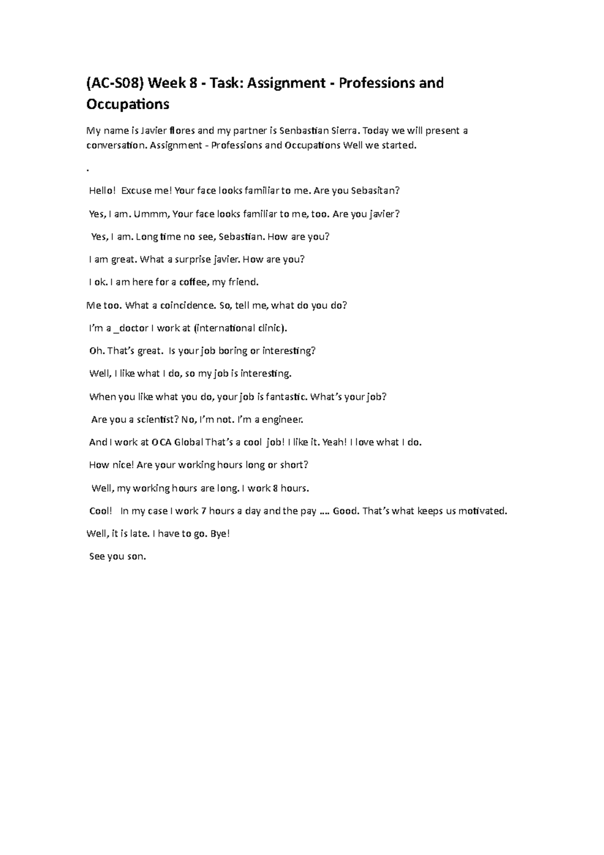IVU- activida ingles javier flores - (AC-S08) Week 8 - Task: Assignment - Professions and - Studocu
