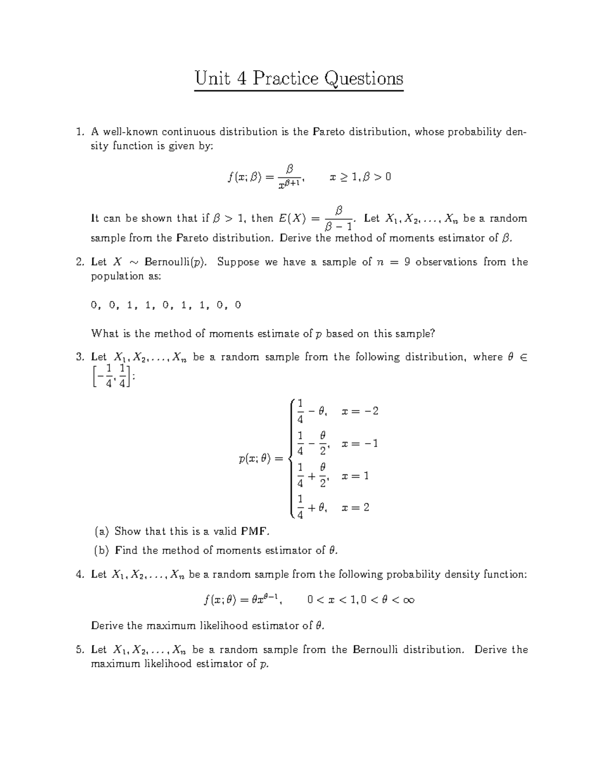 Unit 4 Practice Questions - Unit 4 Practice Questions A well-known continuous distribution is ...