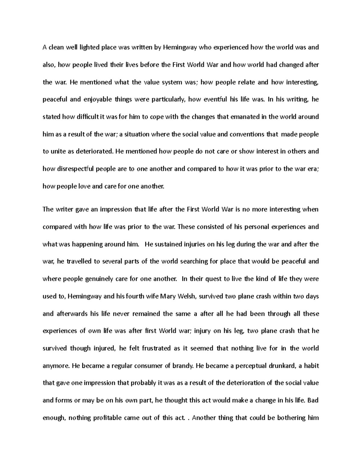 A clean well lighted world is an English Essay - A clean well lighted ...