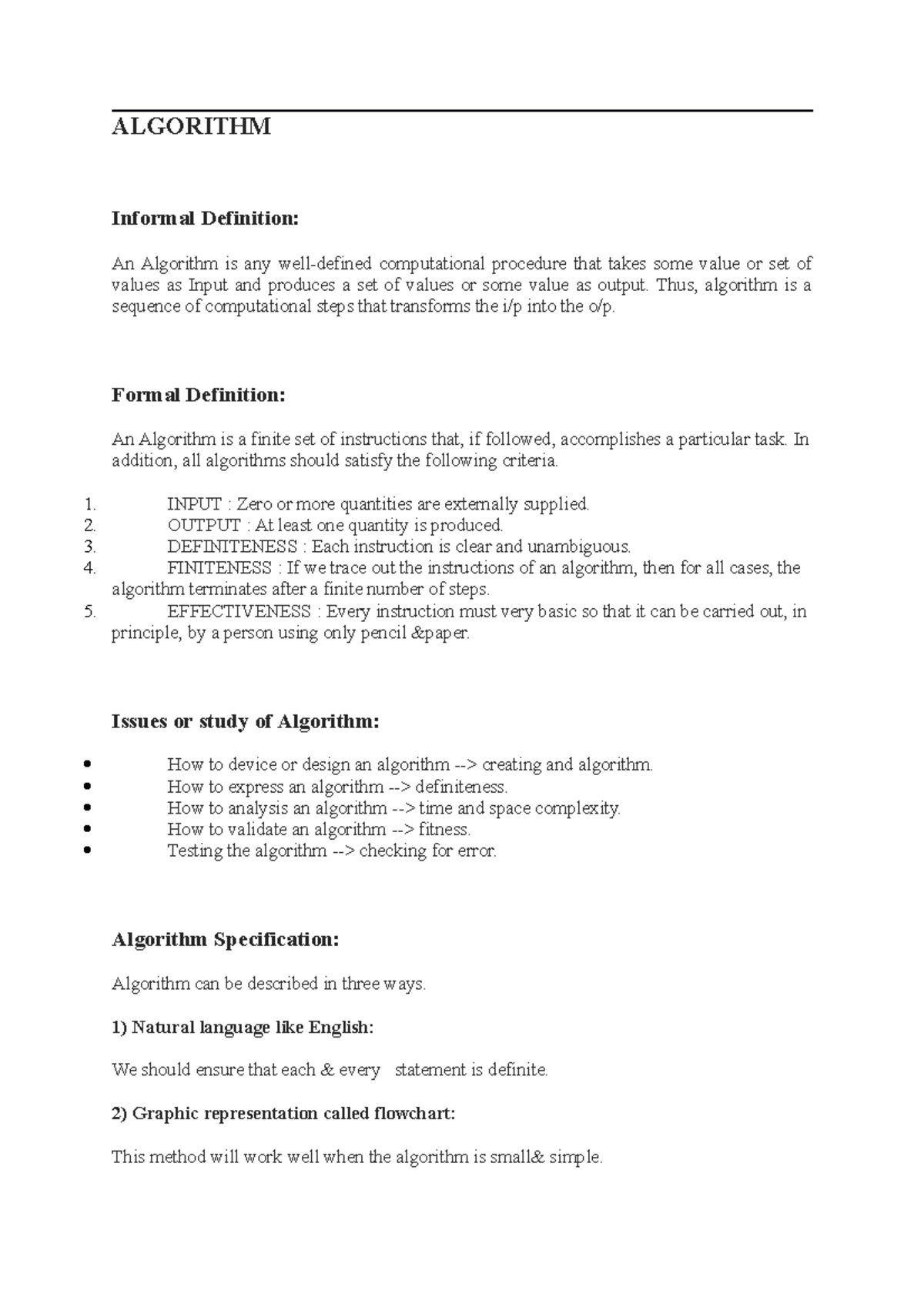 Lecture Topic 1 - DAA notes - ALGORITHM Informal Definition: An ...