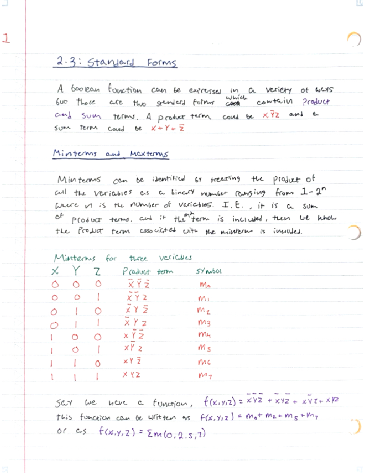 Minterms and Maxterms - 2: Standard Forms A boolean fonction can be expressed in a veriety of ...