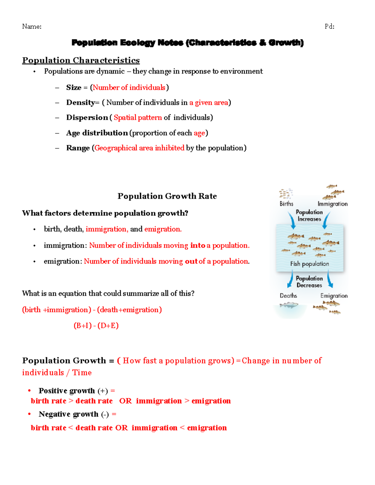 '24-25 Population Ecology Fill in note sheet (Day 1 & 2) - Name: Pd ...