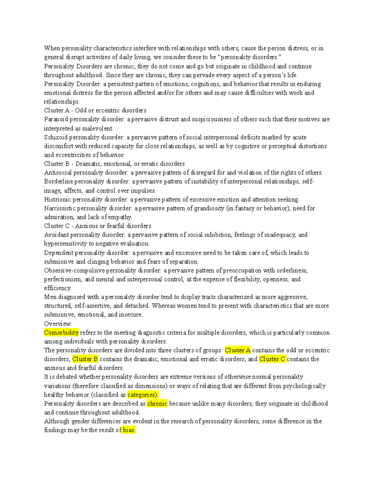 Chapter 12 - Personality Disorders - When personality characteristics ...
