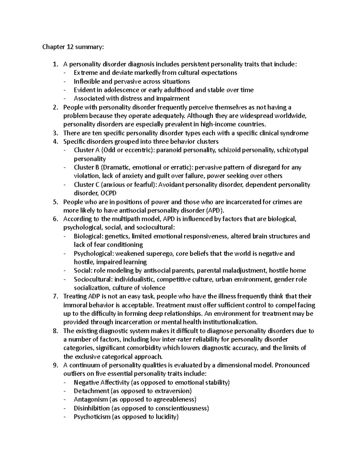 Chapter 15 summary - abnormal psychology - Chapter 12 summary: A ...