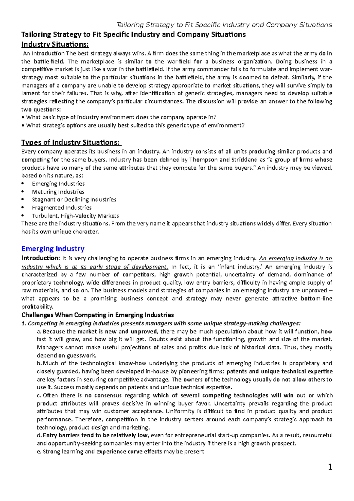 SM II- Handout 10-Tailoring Strategy to Fit Industry - Tailoring ...
