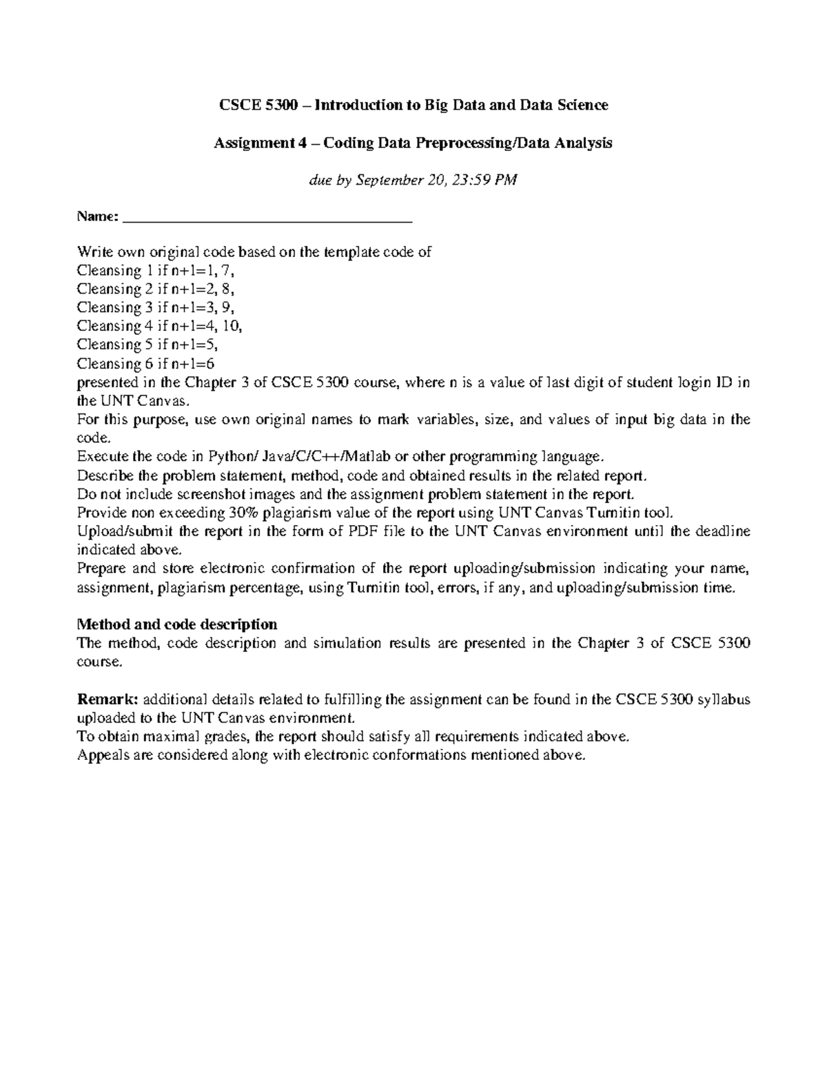 Assignment 4 - This is a practice question. - CSCE 5300 – Introduction to Big Data and Data ...