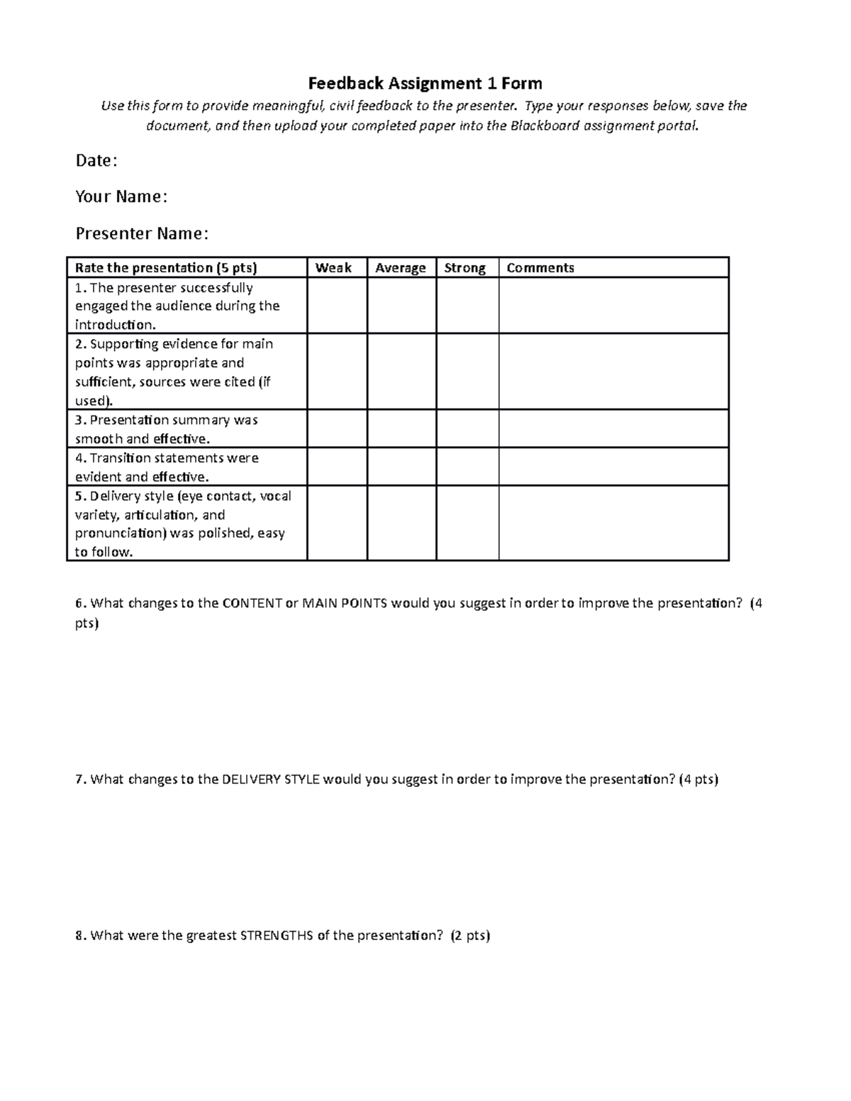 Feedback Assignment 1 - Type your responses below, save the document, and then upload your ...