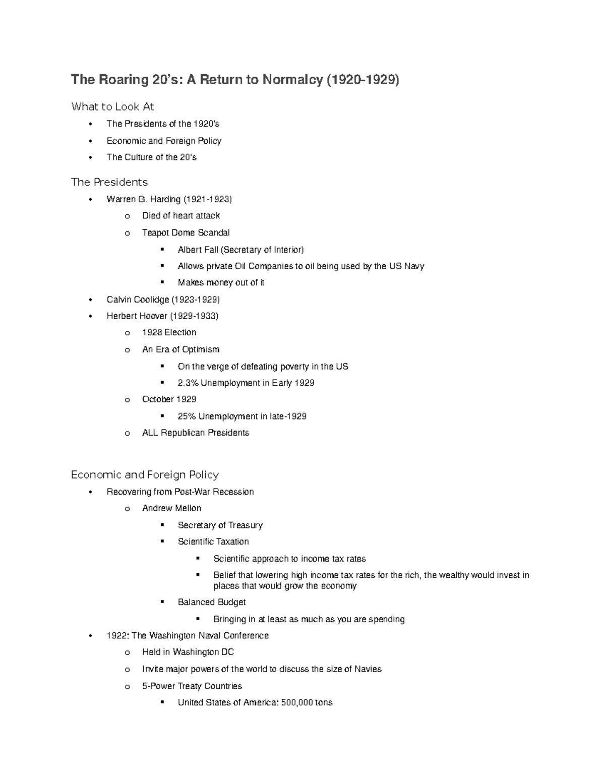 The Roaring 20’s - Notes - The Roaring 20’s: A Return to Normalcy (1920 ...