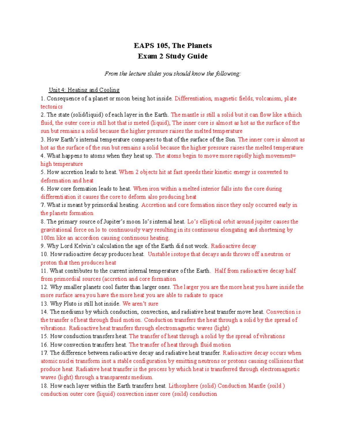 EAPS 105 exam 2 study guide - EAPS 105, The Planets Exam 2 Study Guide ...