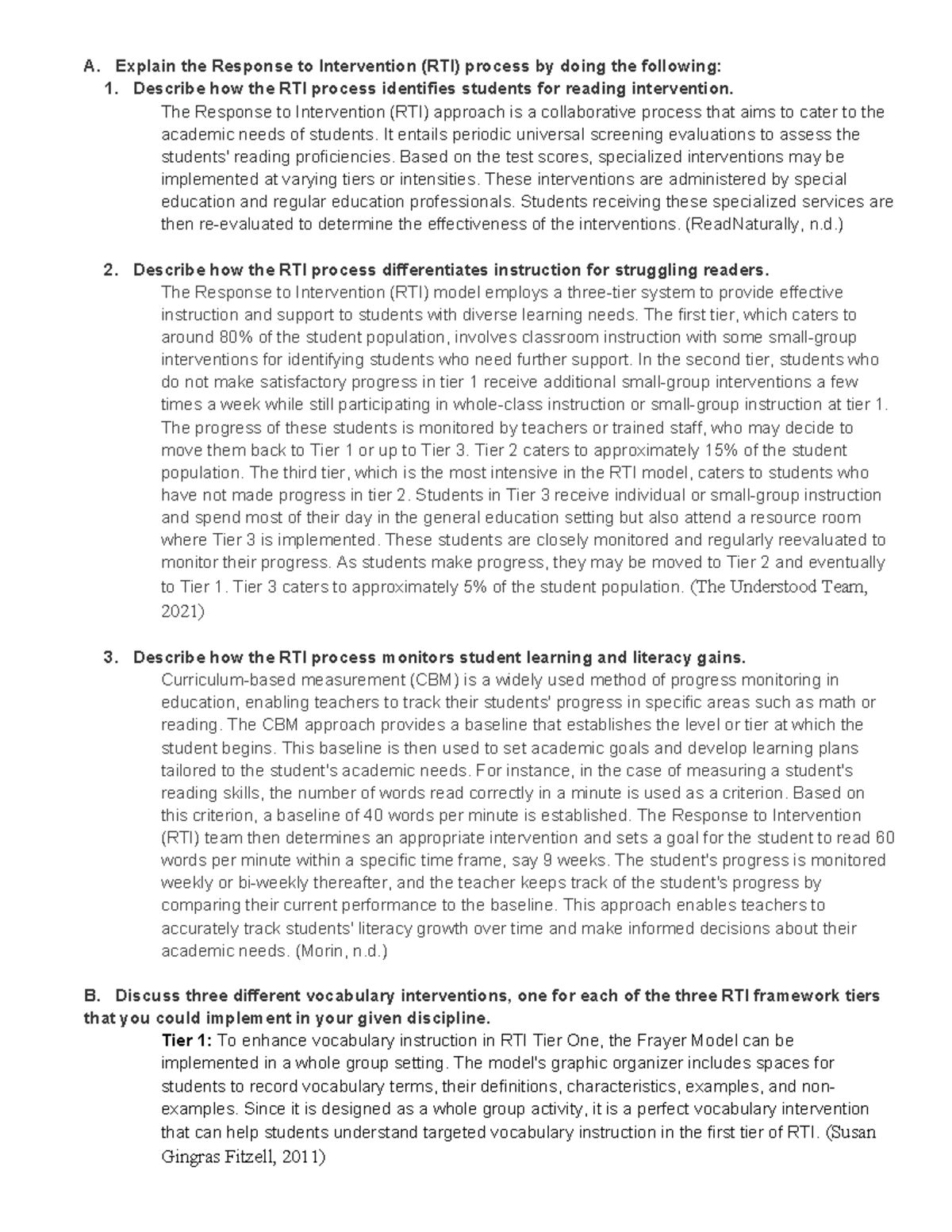 Task 1 D163 - Passed - A. Explain the Response to Intervention (RTI ...