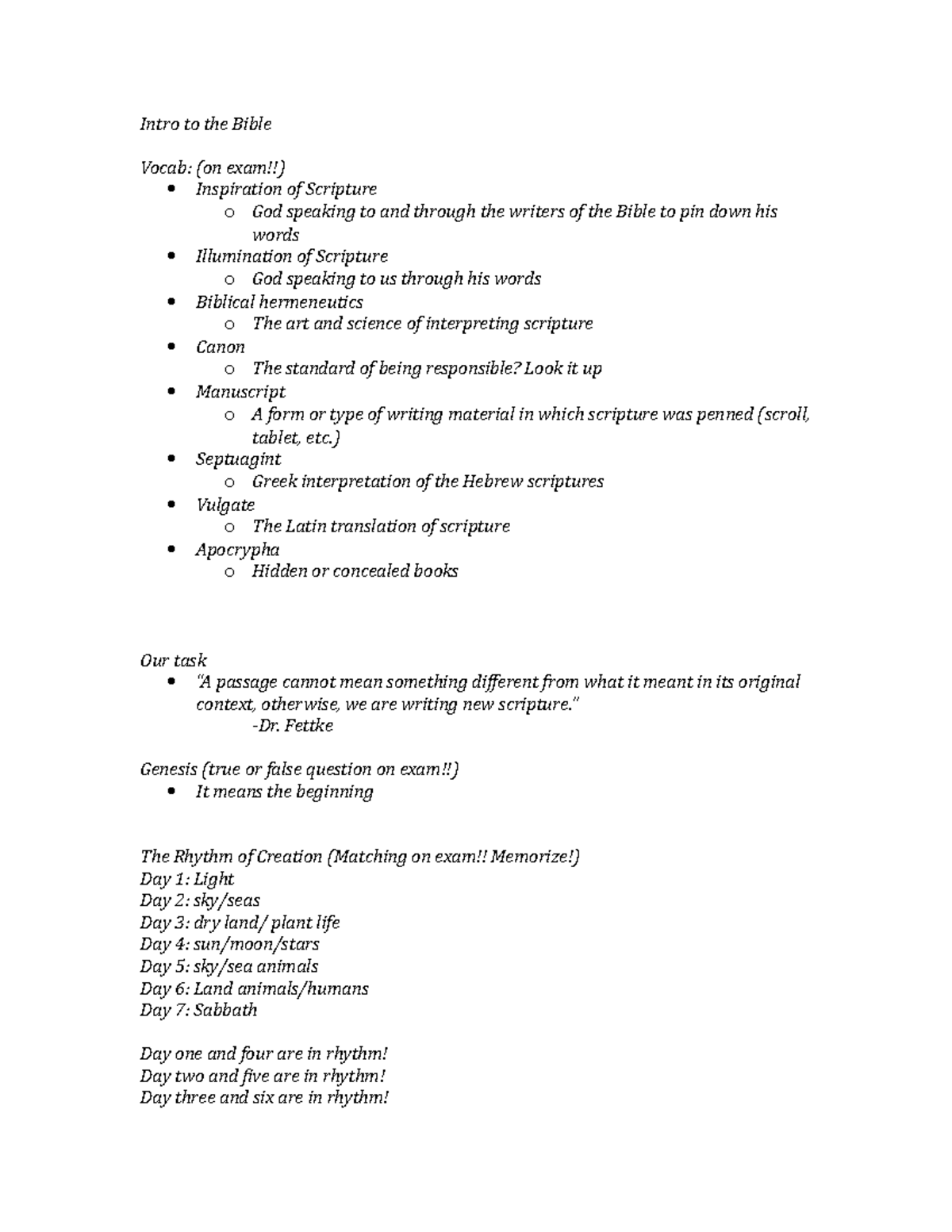 section 1 part 2 - Intro to the Bible Vocab: (on exam!!) Inspiration of ...