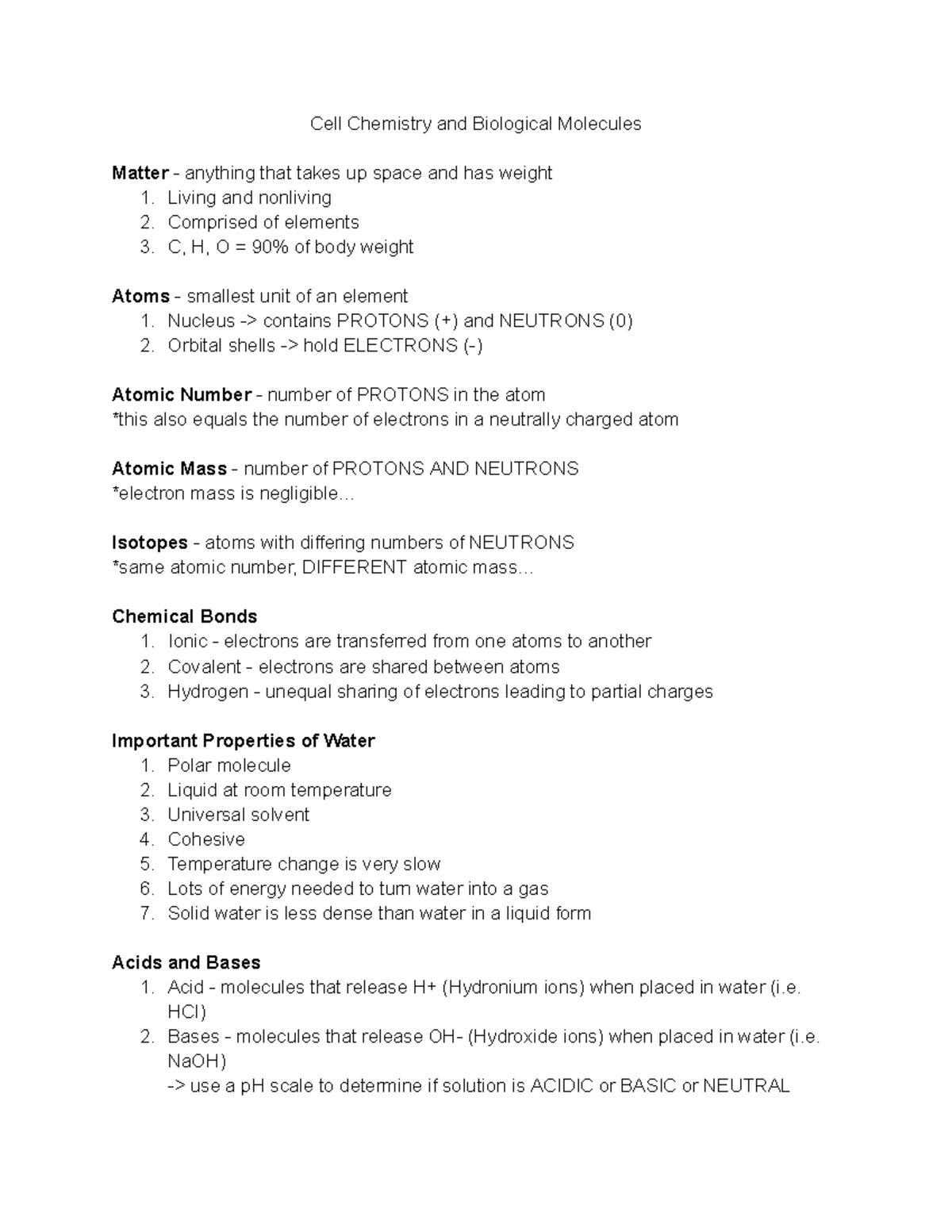 Untitled document - Notes on Cell Chemistry. - Cell Chemistry and ...