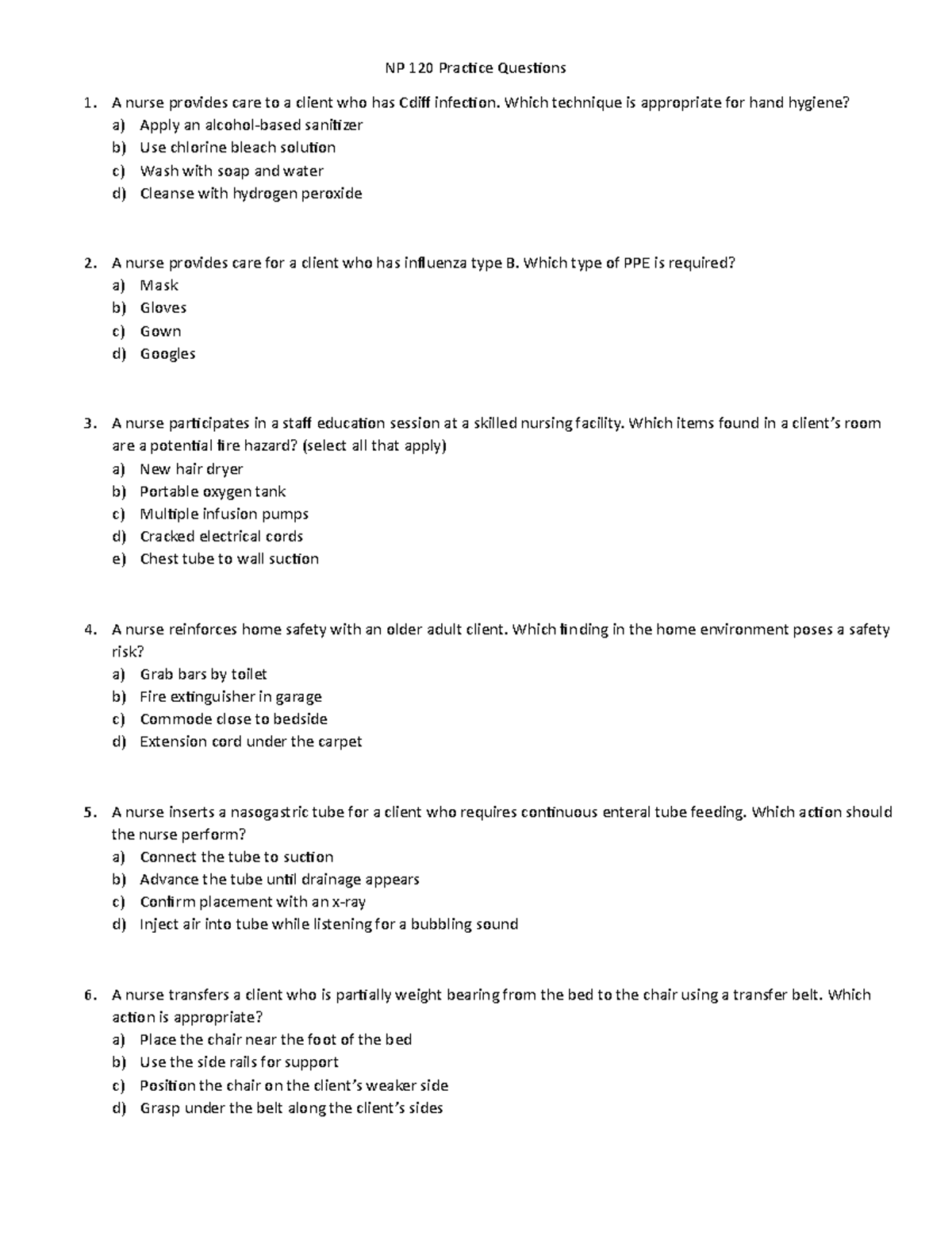 NP 120 Practice Questions 1 - NP 120 Practice Questions A nurse ...