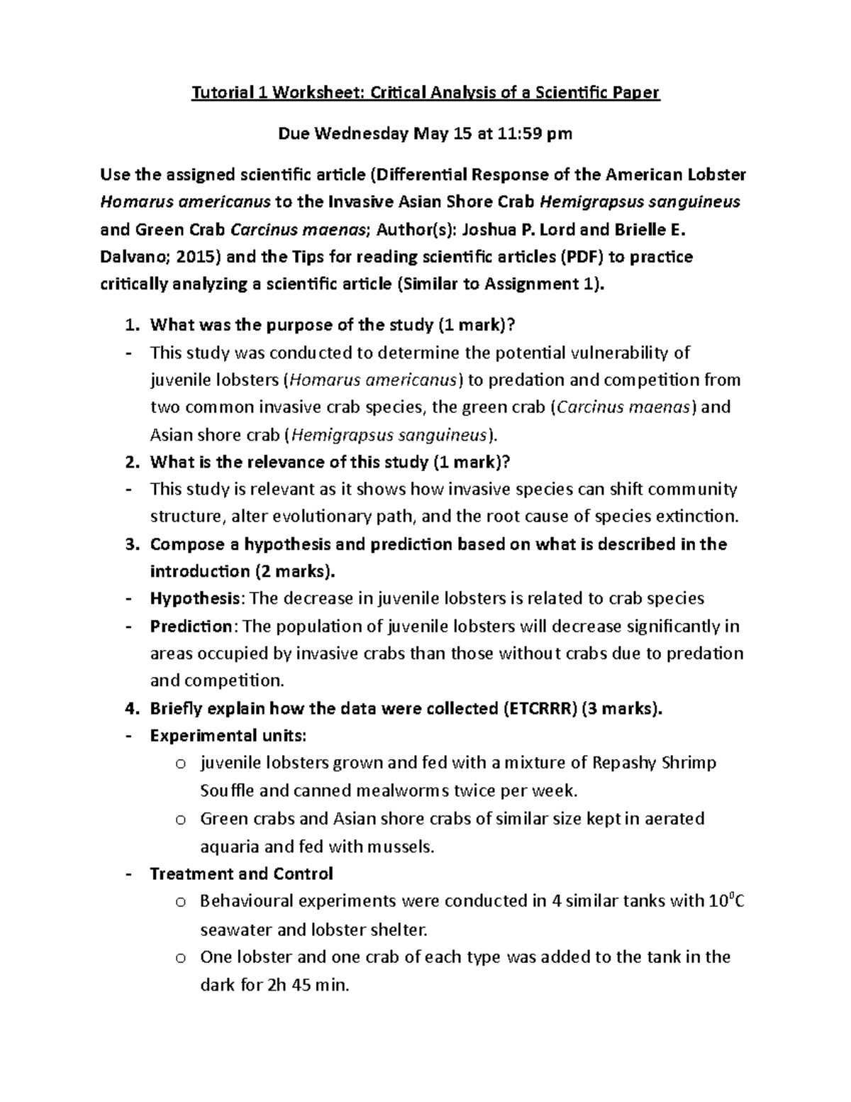 Tutorial 1 Worksheet - Tutorial 1 Worksheet: Critical Analysis of a ...