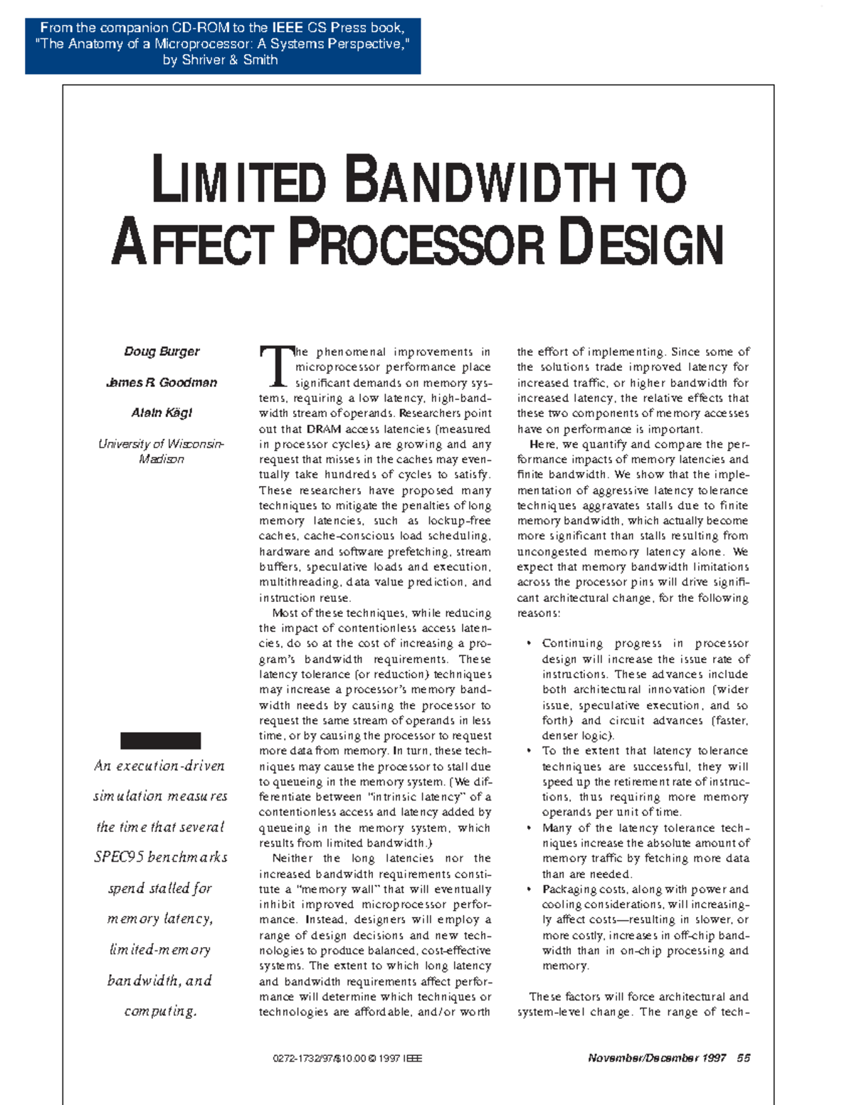 Limited bandwidth to affect processor design - 0272-1732/97/$10 © 1997 ...