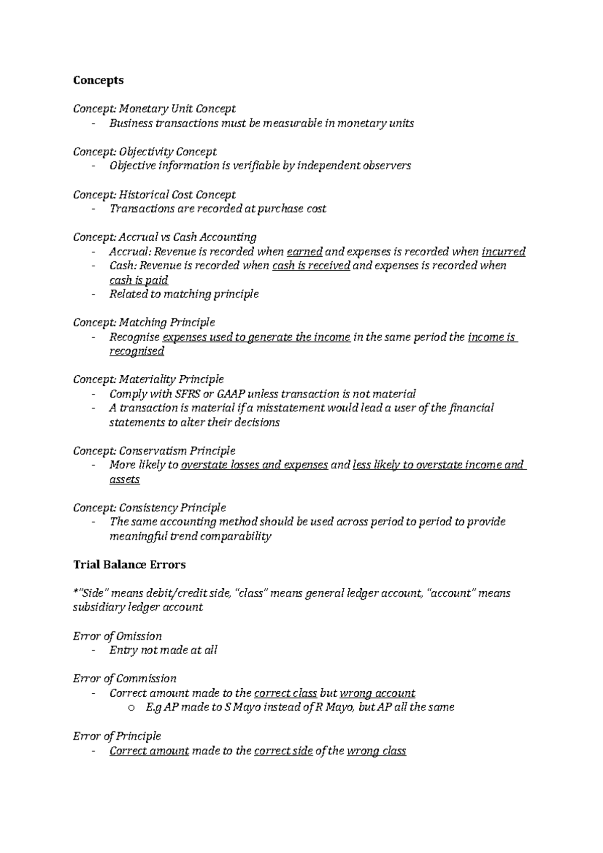 Accounting Principles for AC1101 - Concepts Concept: Monetary Unit ...