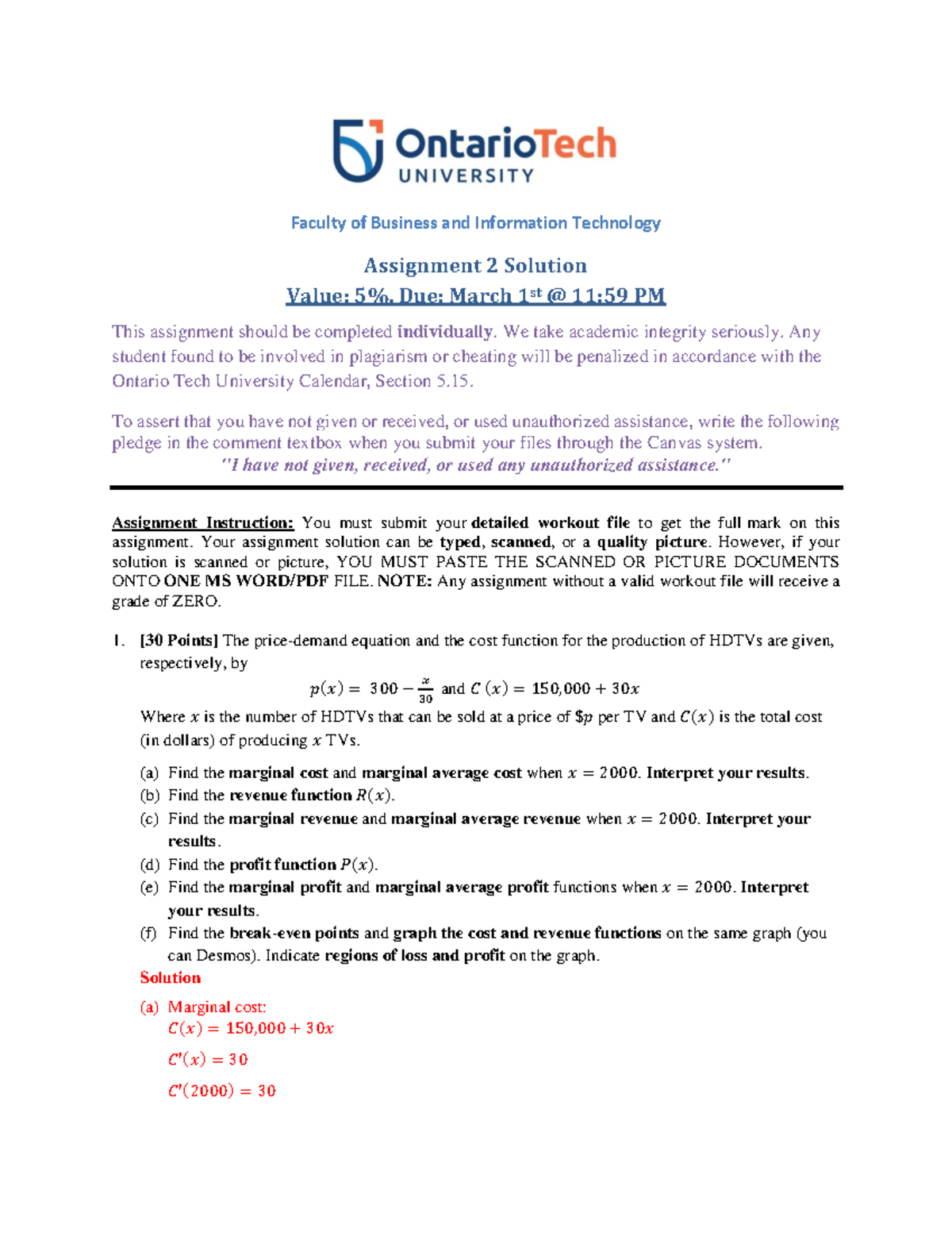 Assignment 2 Solution - Faculty of Business and Information Technology Assignment 2 Solution ...