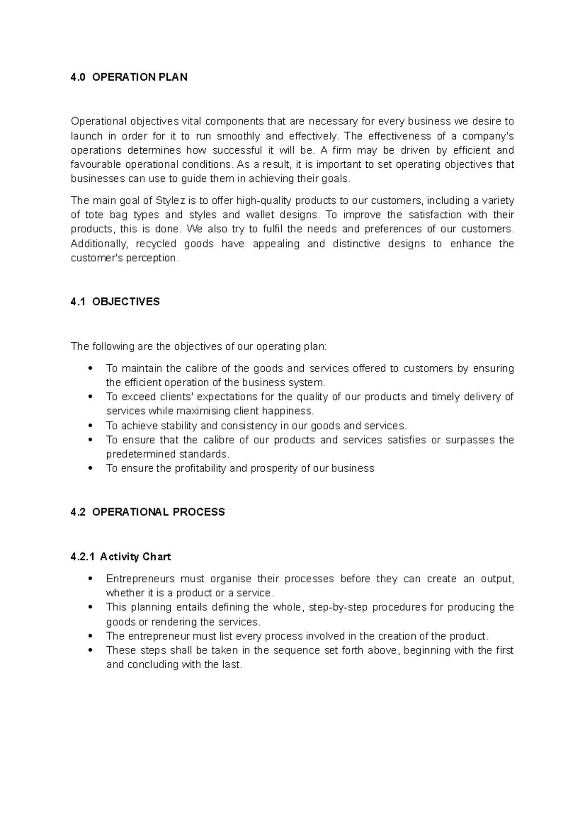 ENT300 - TEHA - 4 OPERATION PLAN Operational objectives vital ...