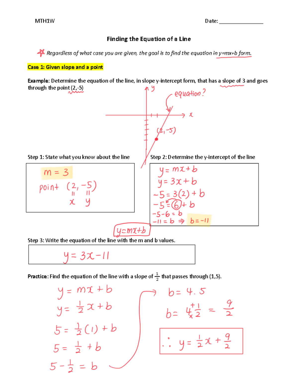 6 - Equation of a Line - heres the answers - MTH1W Date ...