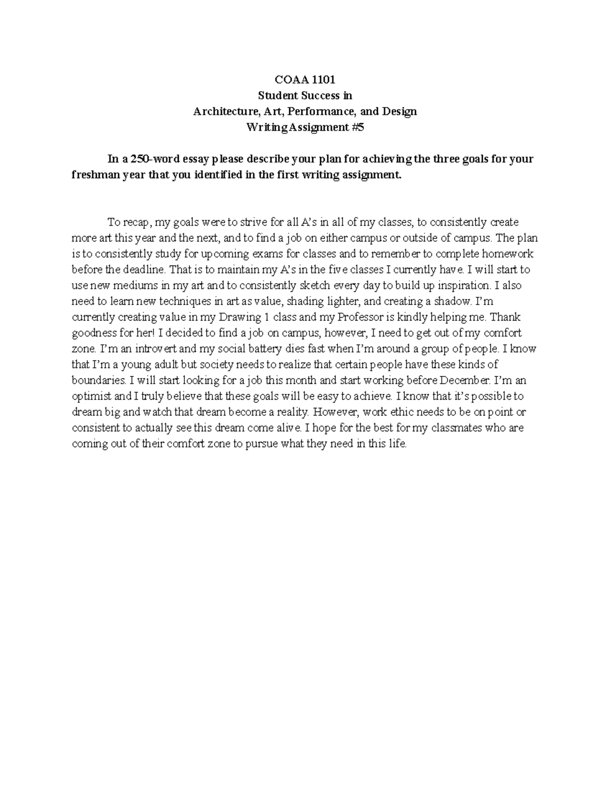 Writing Assignment #5 - COAA 1101 Student Success in Architecture, Art ...