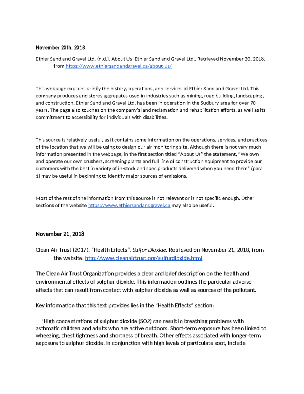 Research Journal Examples - November 20th, 2018 Ethier Sand and Gravel ...