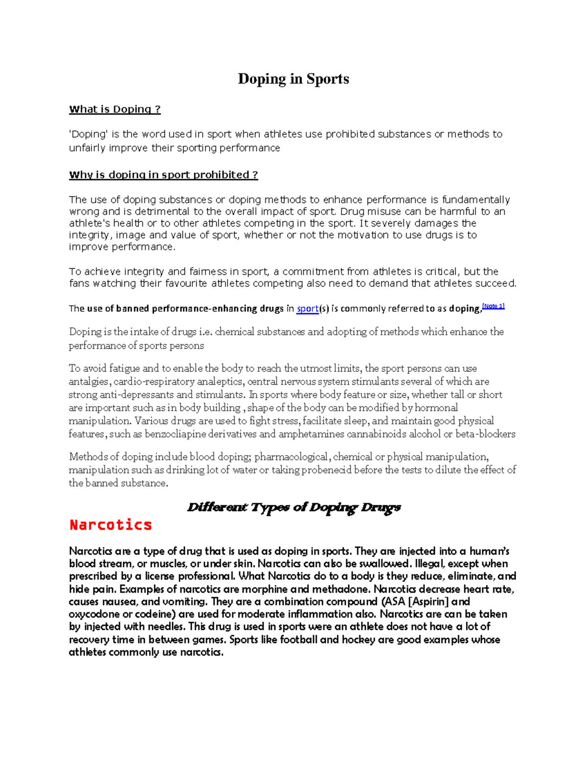 Doping in Sports - Doping in Sports What is Doping? 'Doping' is the ...