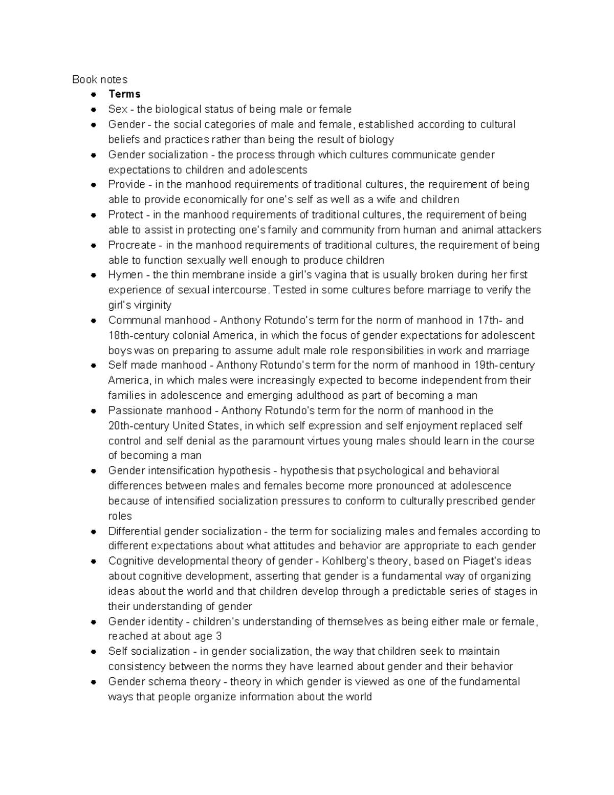 Chapter 5 Gender Lecture Notes 5 Book Notes Terms Sex The Biological Status Of Being Male 