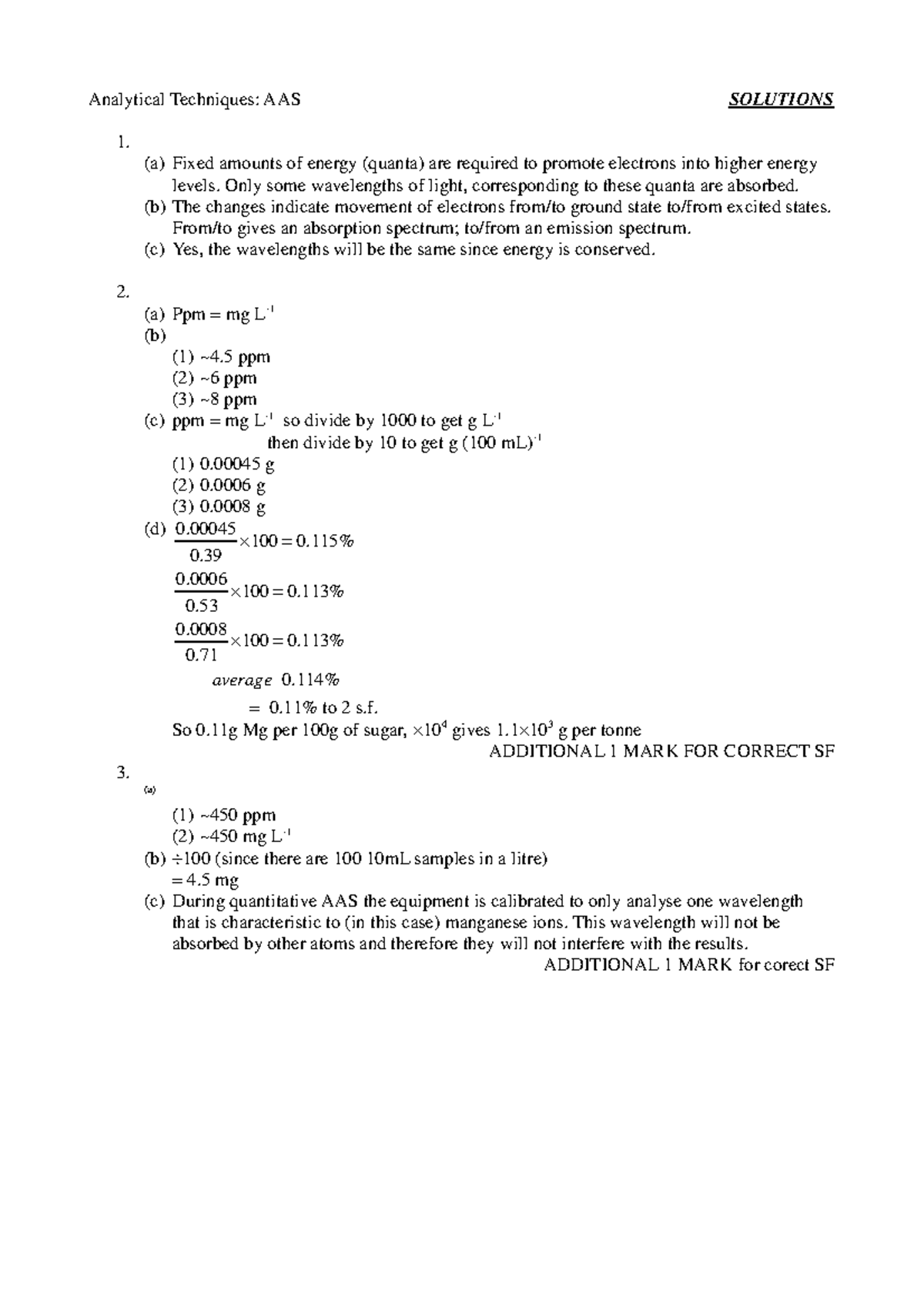 AAS Answers - Atomic Absorption Spectroscopy High level questions and ...