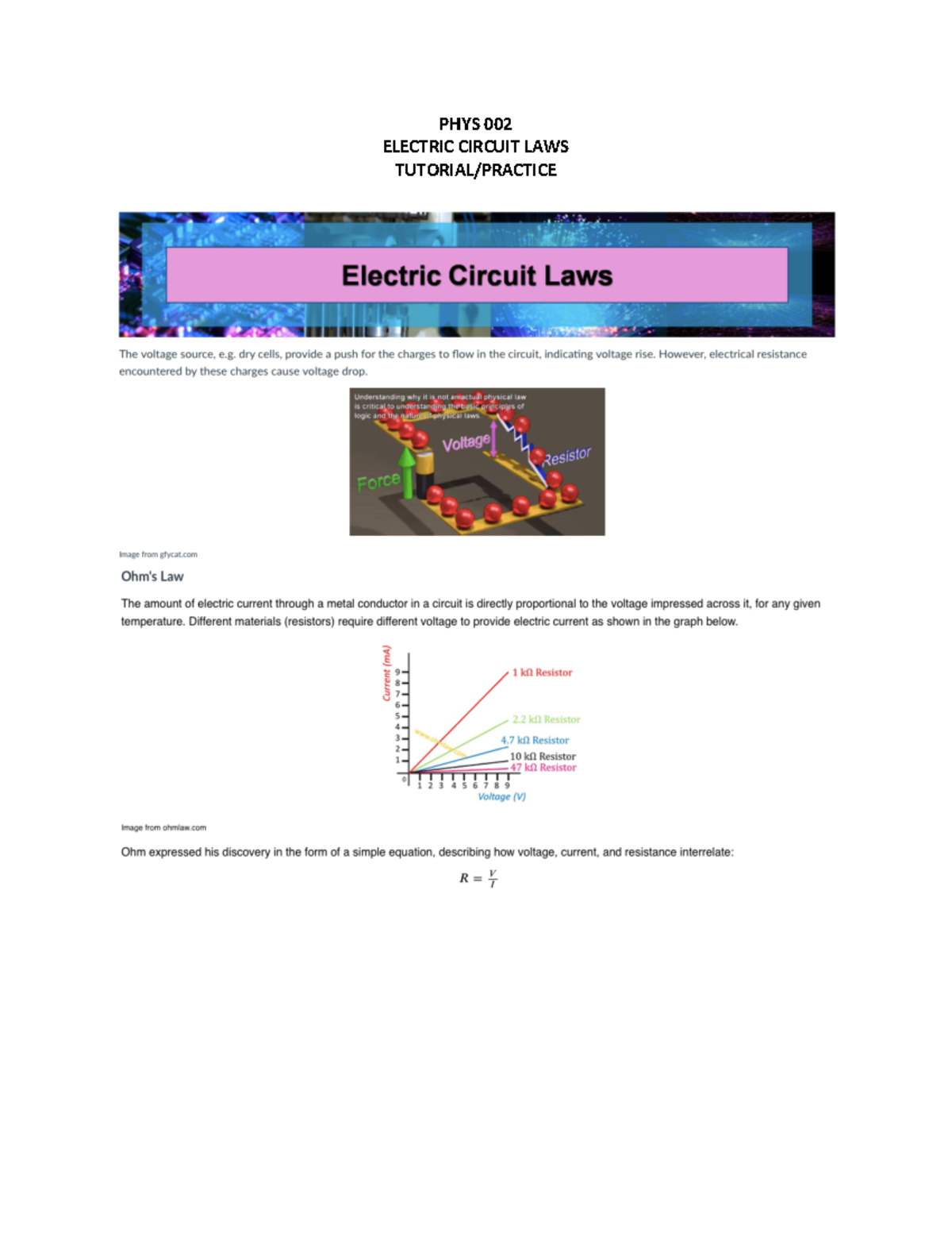 PHYS 002. Electric Circuit LAWS - Calculus-Based Physics 2 - PHYS 002 ...