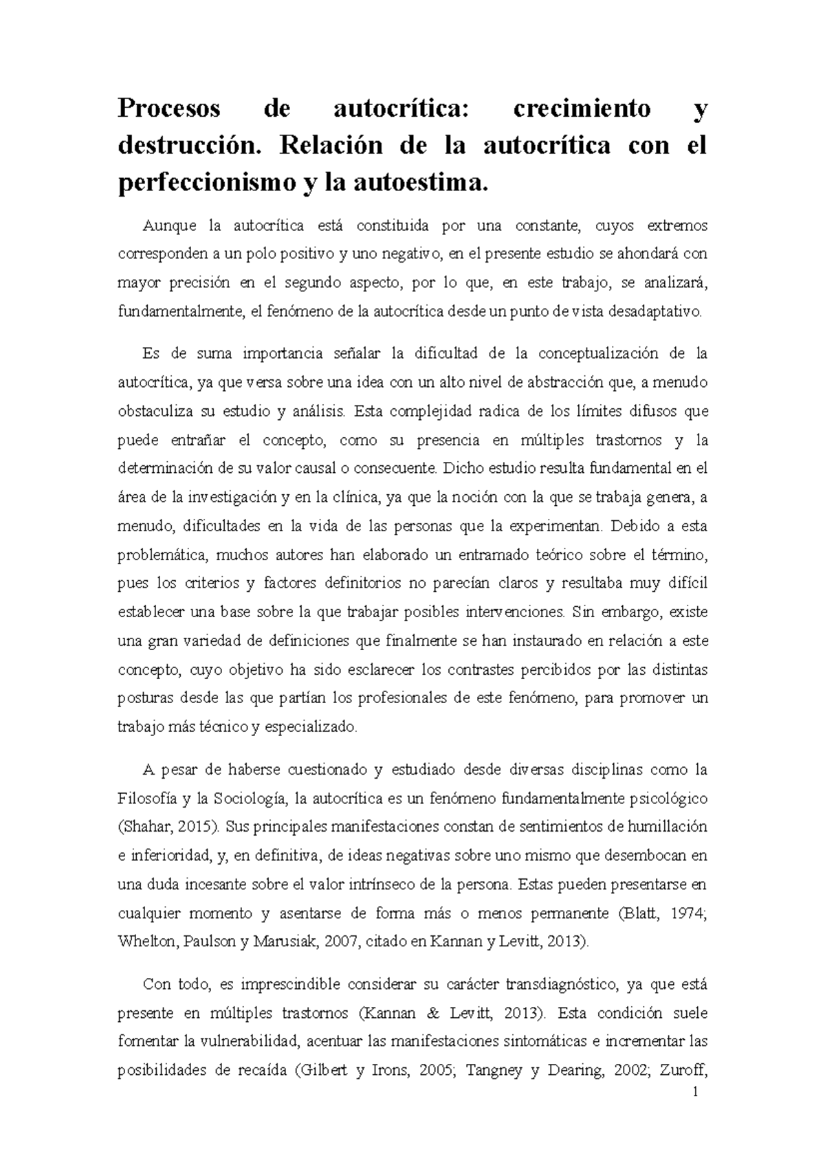 Procesos de autocrítica crecimiento y destrucción. Relación de la ...