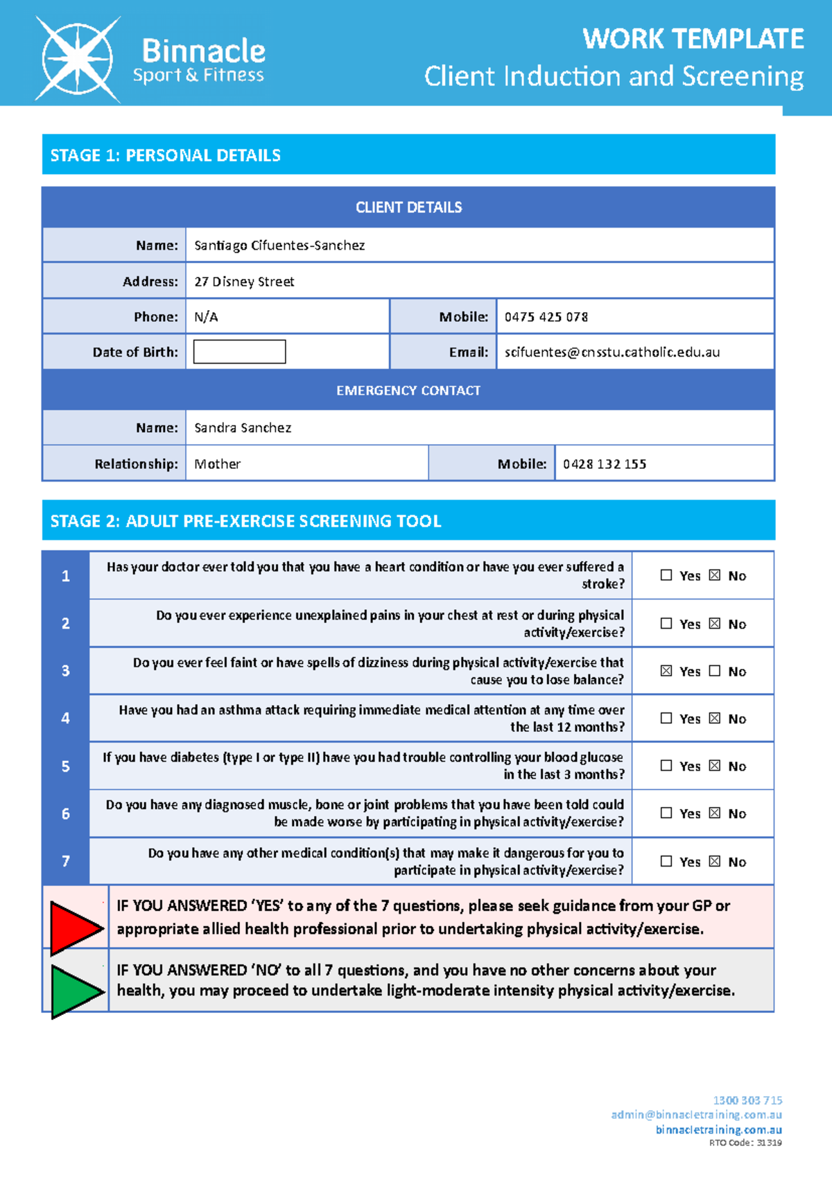 23. Client Induction and Screening Santiago - STAGE 1: PERSONAL DETAILS ...