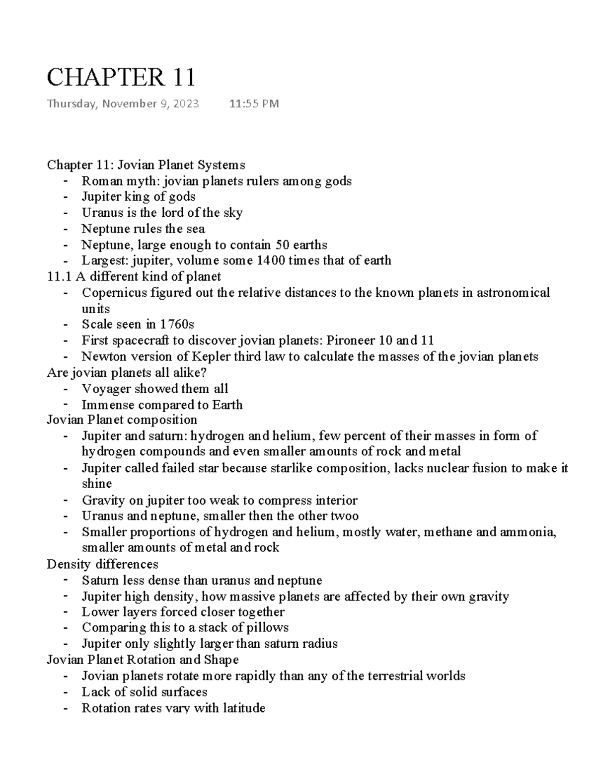 Chapter 11 - notes - Chapter 11: Jovian Planet Systems Roman myth ...