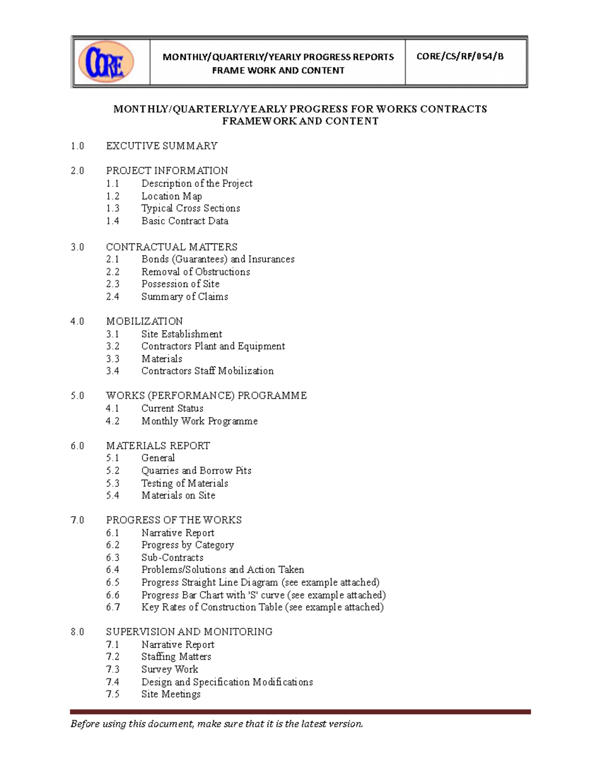 (054)Monthly Progress Reporting Format (F) - MONTHLY/QUARTERLY/YEARLY ...