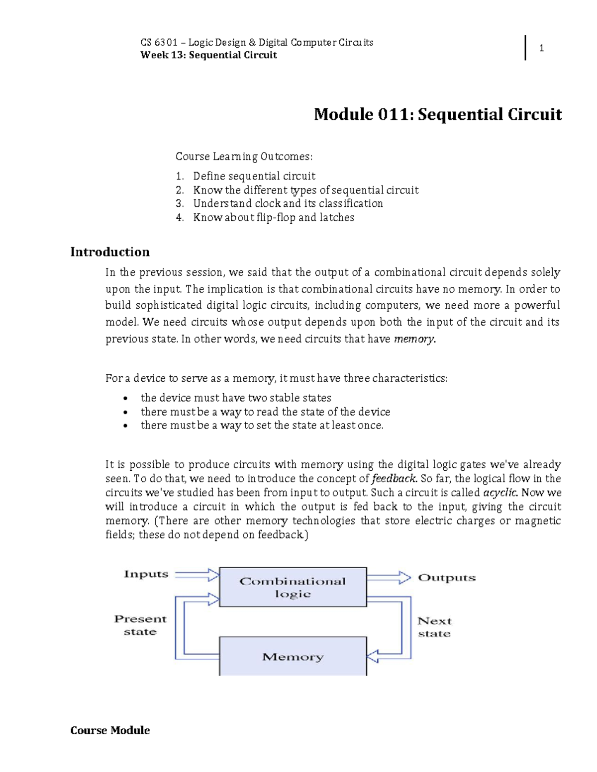 Week 13 - Sequential Circuit - Week 13: Sequential Circuit 1 Module 011 ...