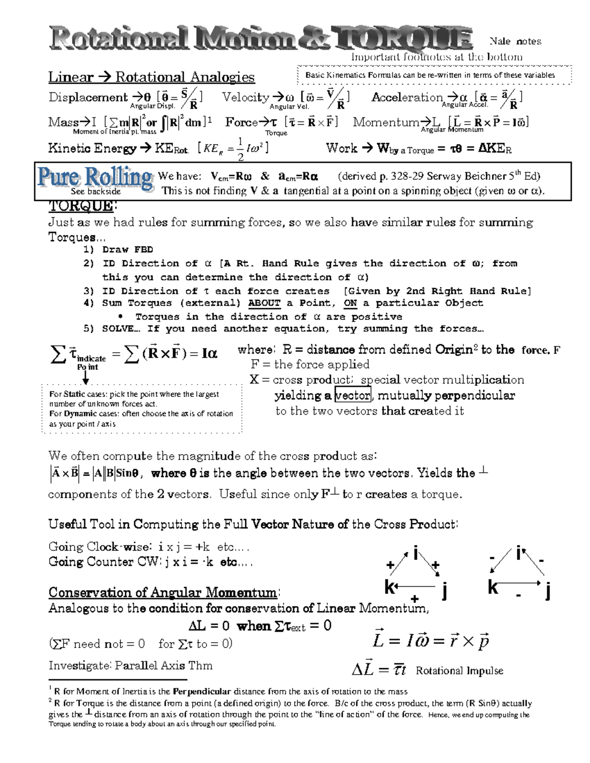 Rotation Torque Summary for chapter 8 - NaleNaleNaleNale ...