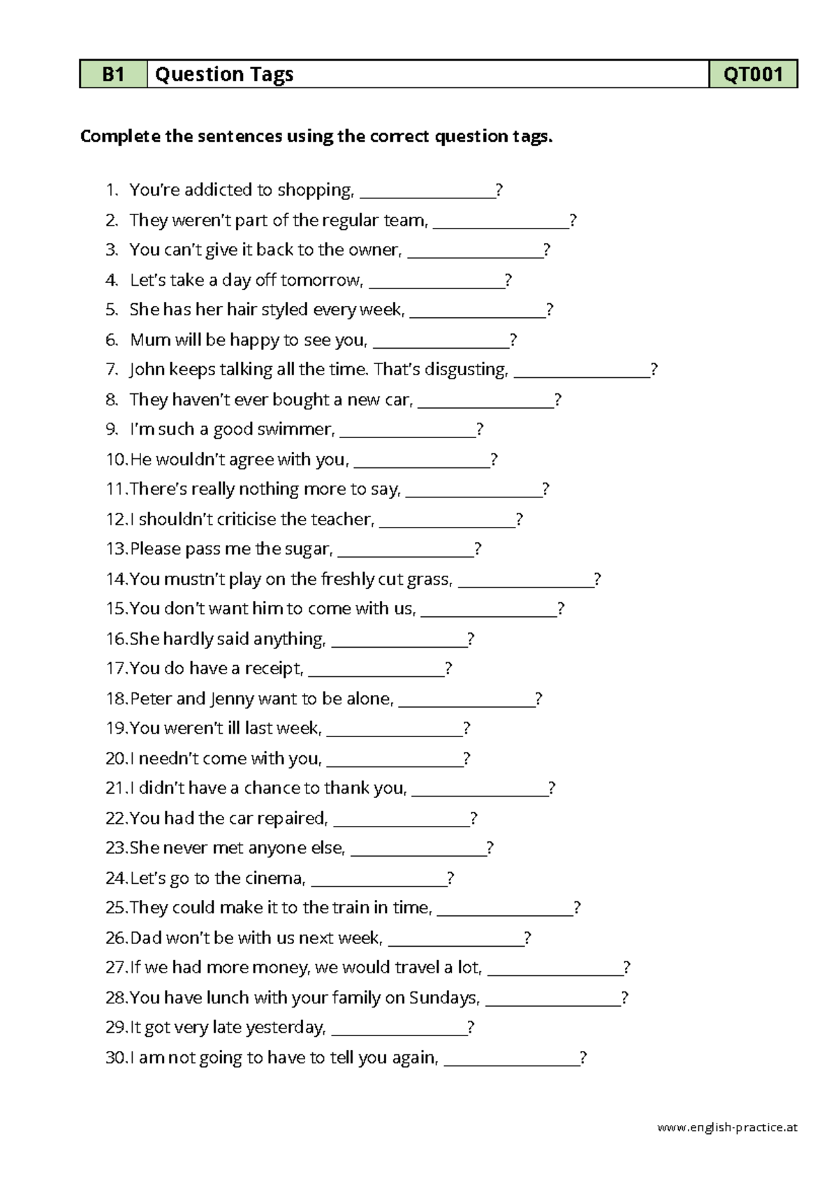 Qt001-question-tags - Practice exam papers - english-practice B1 ...