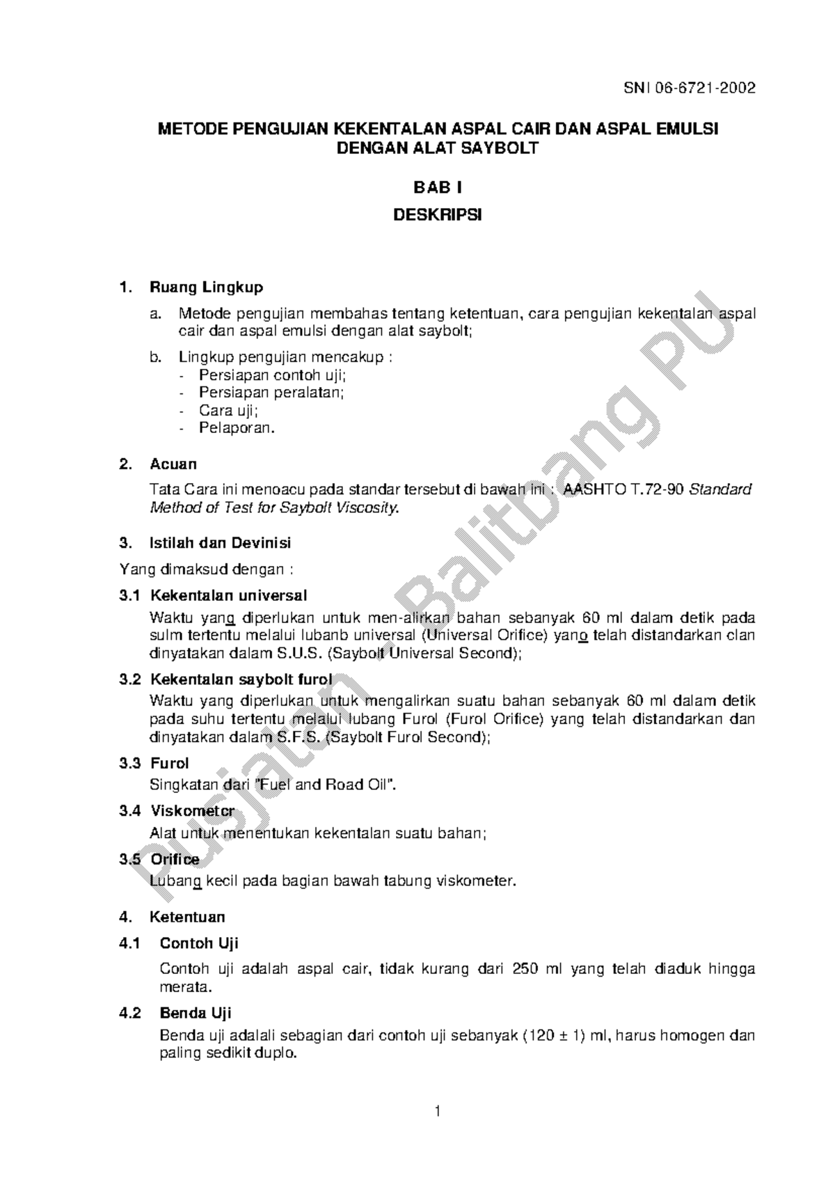 Saybolt Viscometer - Aspal Cair-Emulsi - METODE PENGUJIAN KEKENTALAN ...