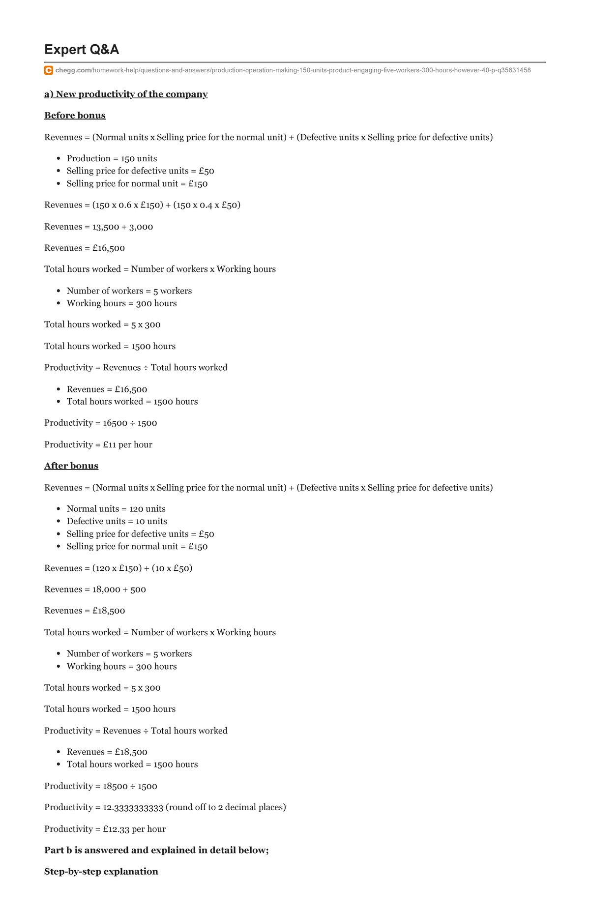 A production operation is making 150 units of a pr Chegg com - Expert Q ...