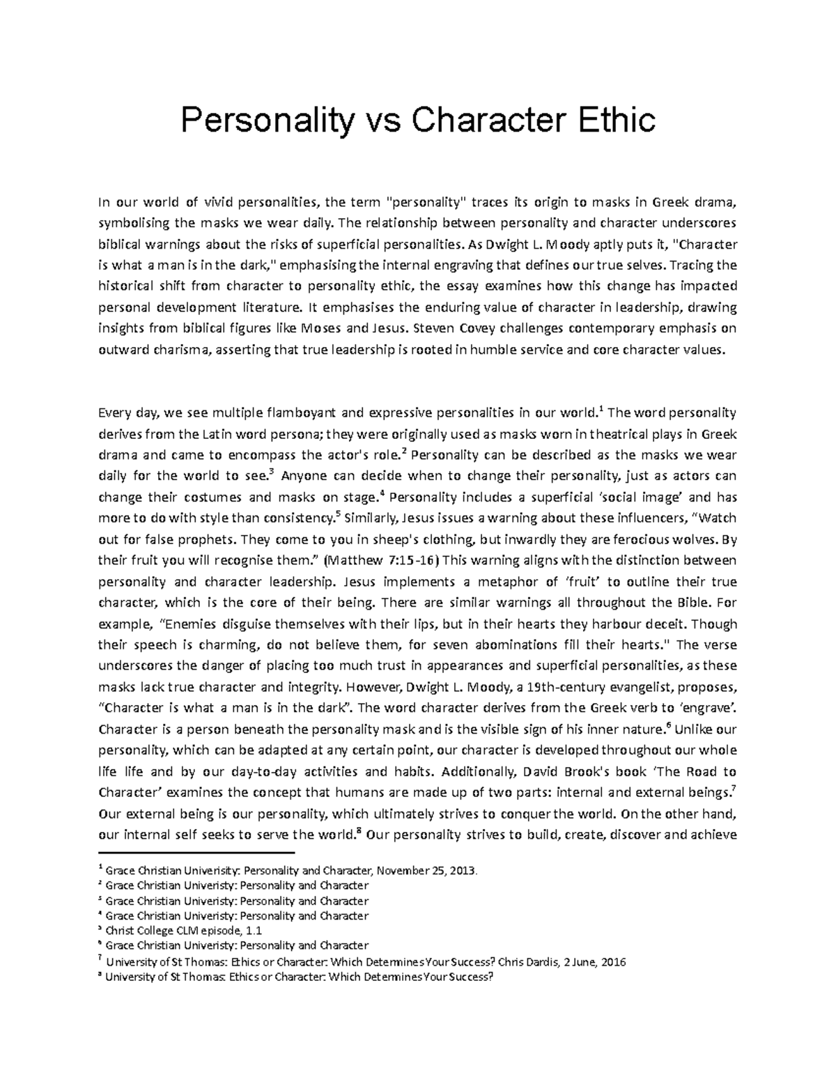 Personality vs Charcater Ethic - Jaxon Heapes Theology Major Task ...