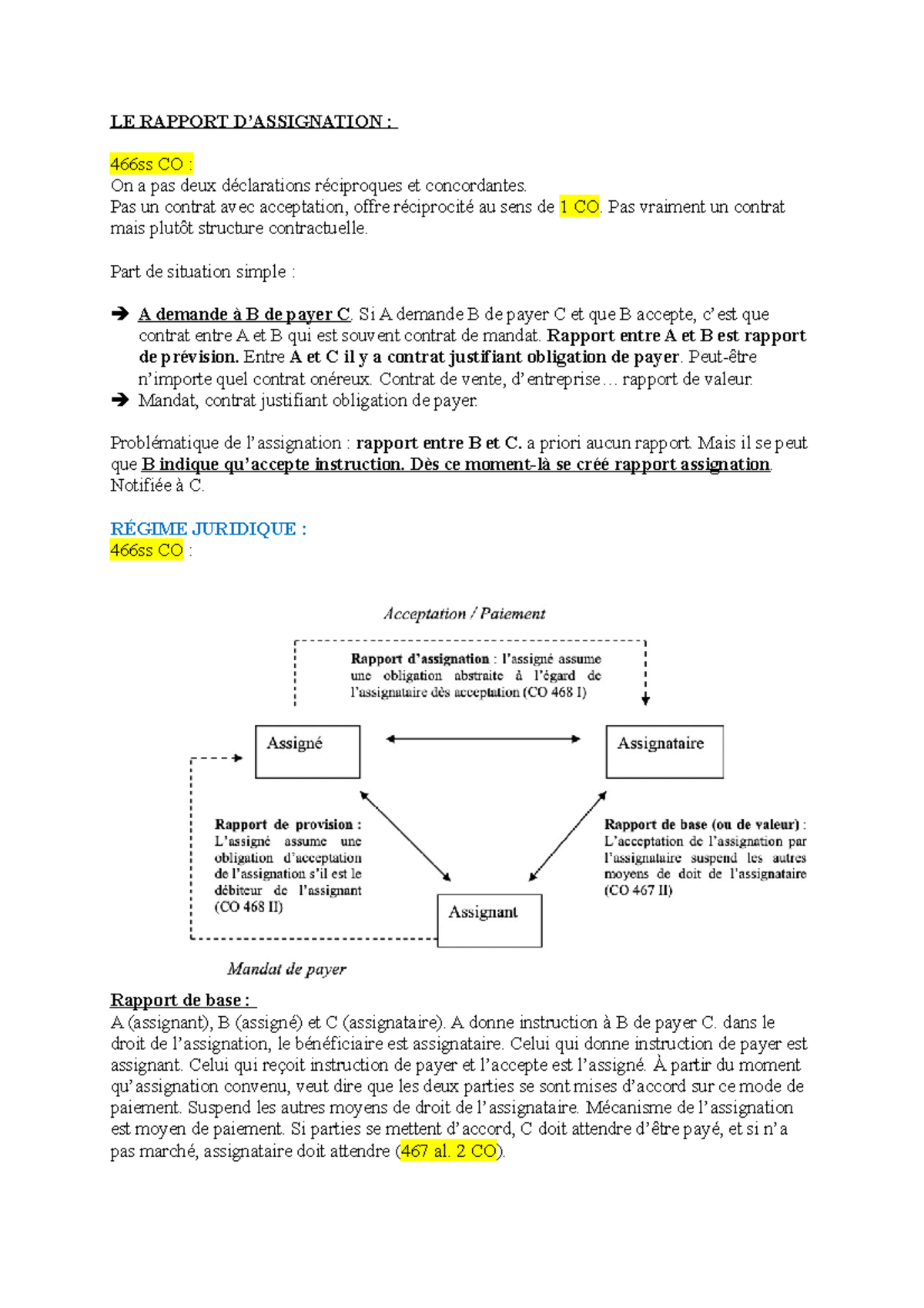 Chapitre assignation, notes de cours - LE RAPPORT D’ASSIGNATION : 466ss ...