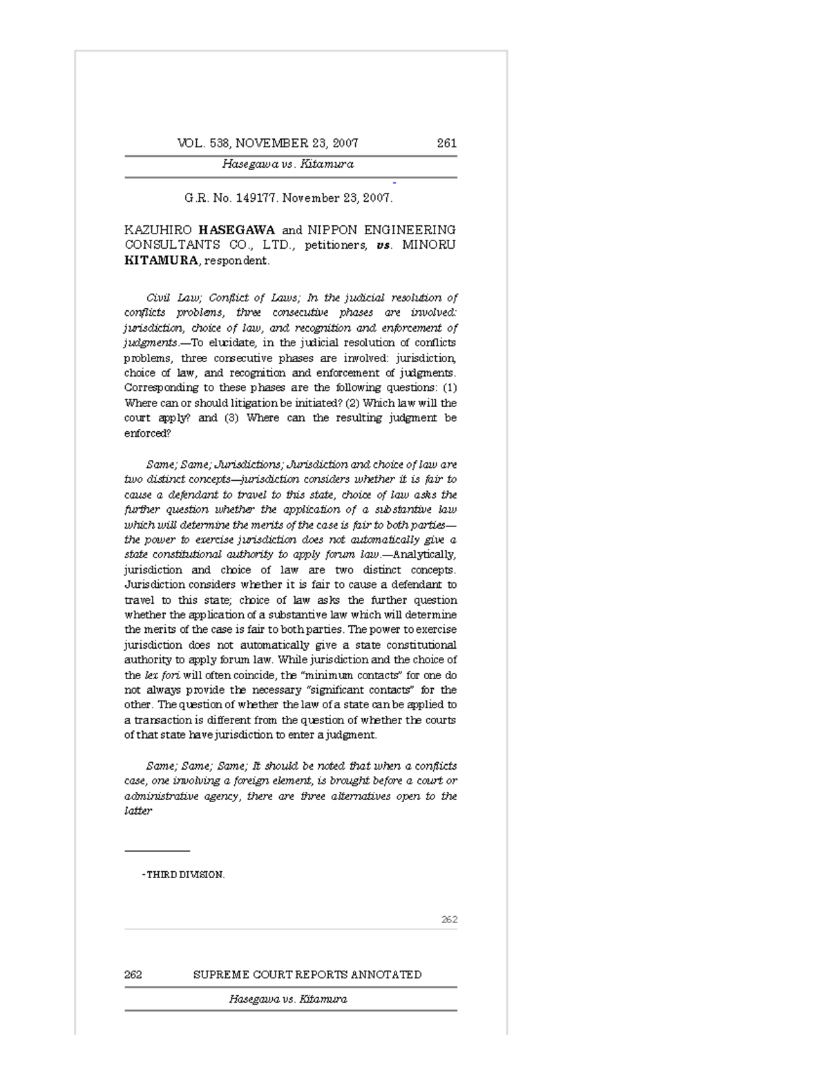 Hasegawa-vs - asasd sad asd a - VOL. 538, NOVEMBER 23, 2007 261 ...