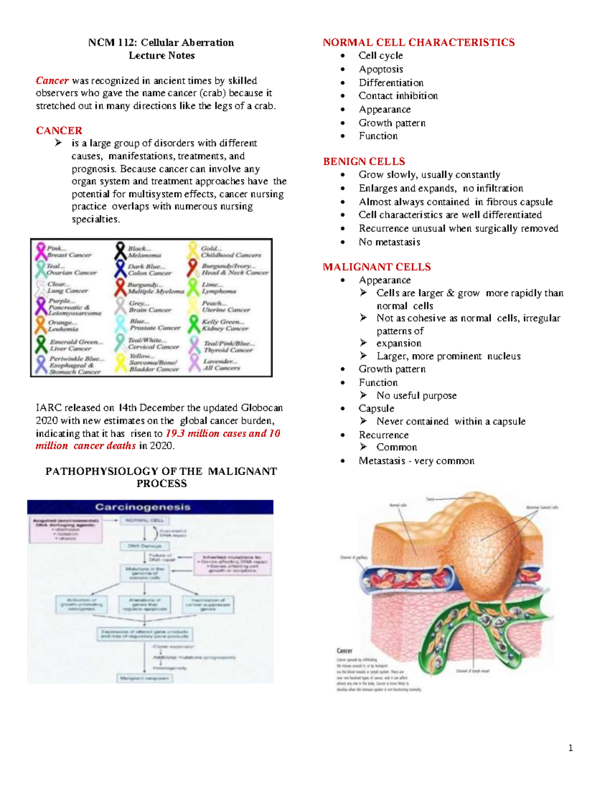 Cellular Aberrations Notes 2023 - NCM 112: Cellular Aberration Lecture ...