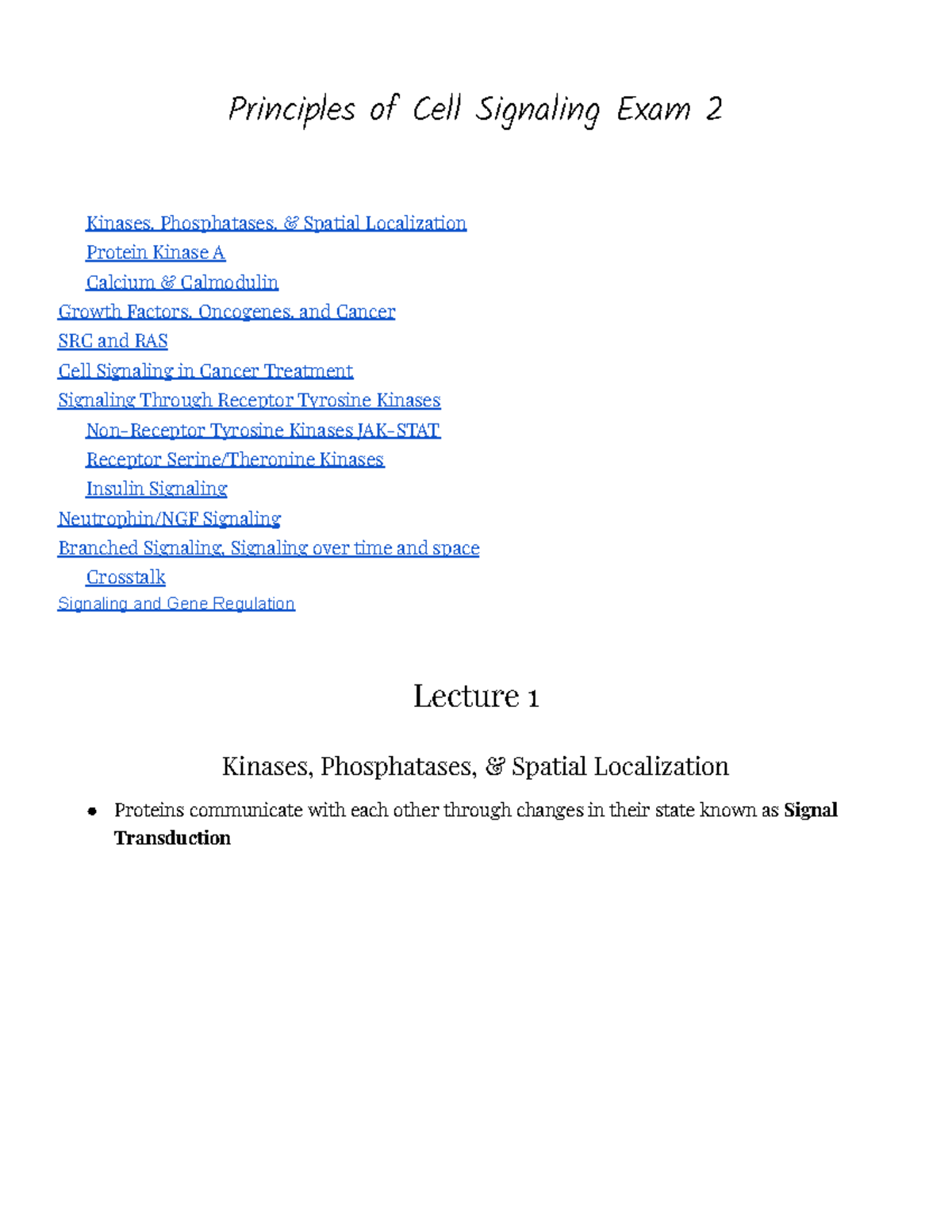 Principles of Cell Signaling Exam 2 - ‘ Phosphorylation either ...