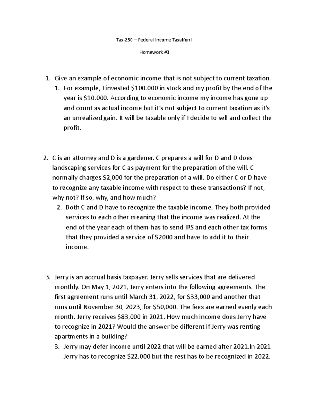 Tax 250 Homework #3 fall 2022 - Tax-250 – Federal Income Taxation I ...